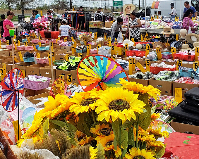 Sunflowers and surprises! The Meadowlands Market's colorful displays bring unexpected joy amid the treasure hunting chaos.