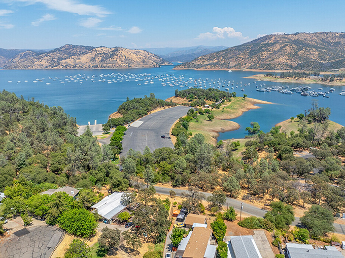 Those golden hills surrounding the reservoir look like Mother Nature's version of a California postcard. 