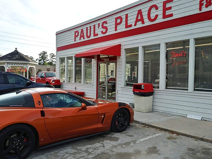 Paul's Place's clean white exterior with bold red lettering keeps it simple. When your hot dogs are legendary, you don't need fancy architecture.