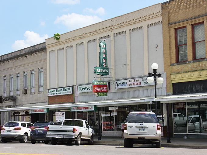 Classic storefronts line the street where your Social Security check actually buys something worthwhile these days.