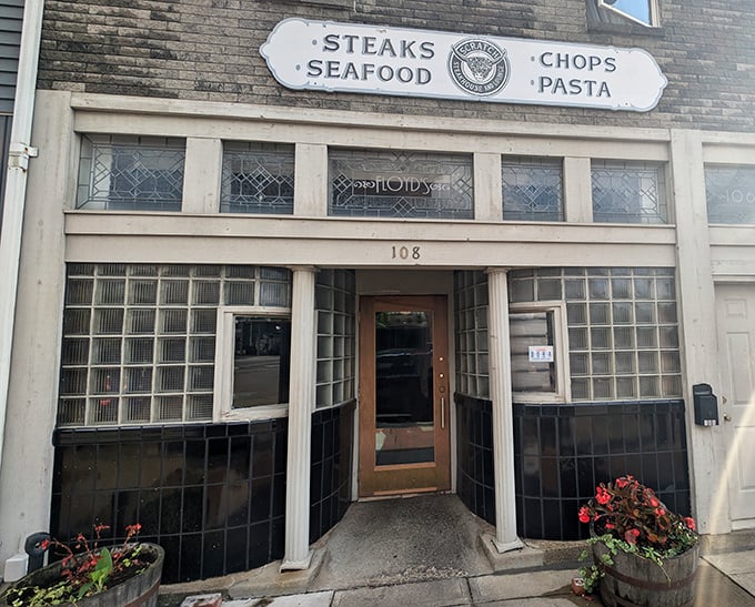 This storefront proves that great steakhouses don't need neon signs when their ribeyes glow with perfection.