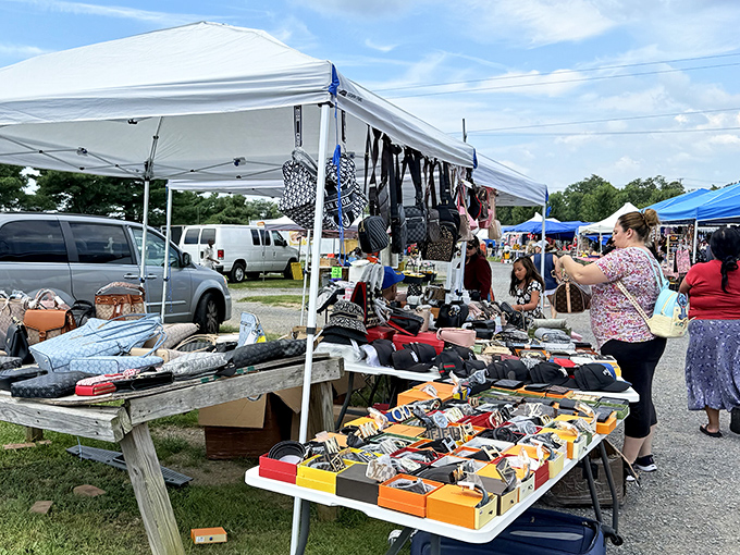 Tables loaded with merchandise stretch across the grounds, where one person's castoffs become another's treasures.