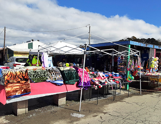 Vibrant blankets and mountain views combine perfectly at this charming Western North Carolina flea market destination.