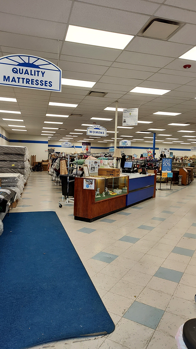 Inside St. Vincent's, quality mattresses await new homes. Where dreams come at discount prices, no sheep-counting required.