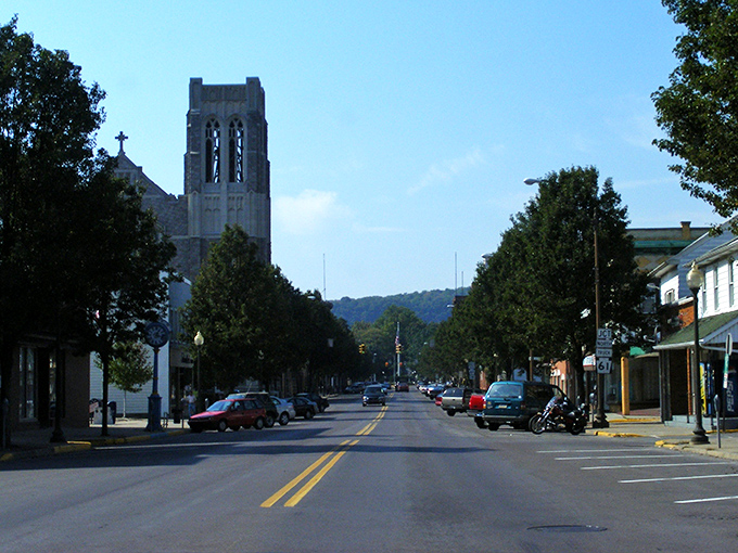 This is the kind of downtown where parking meters are suggestions and neighbors are friends.