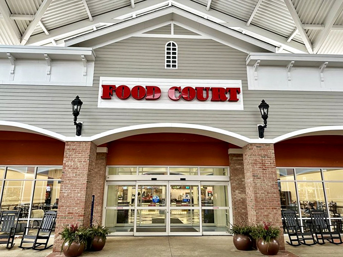 The food court welcomes weary shoppers with open doors and the promise of sustenance. Shopping is a sport&mdash;fuel accordingly!