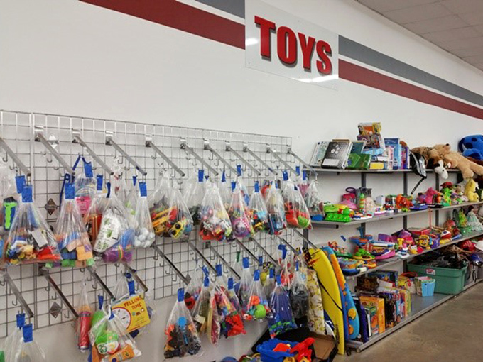 The toy section at The Thrift Store is a parent's secret weapon against budget-busting birthday requests!