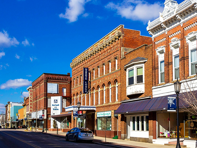 Sunlight bathes Tiffin's brick-lined streets, illuminating a town where Social Security checks shine brighter than in big cities.