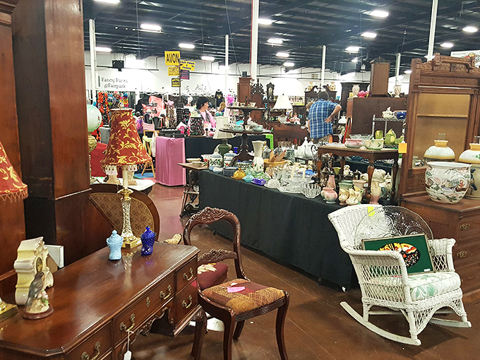 Indoor market magic where video games meet vintage finds in perfect shopping harmony bliss.