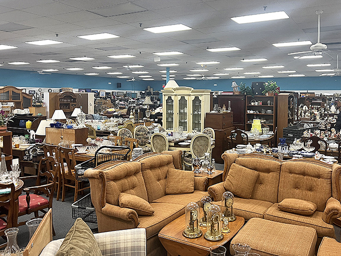 Furniture displays that look like home showrooms, except everything costs pennies on the dollar.