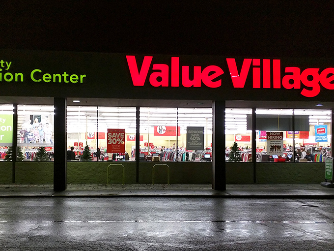 Even after dark, Value Village's welcoming glow promises treasure hunting adventures for night owl bargain seekers.