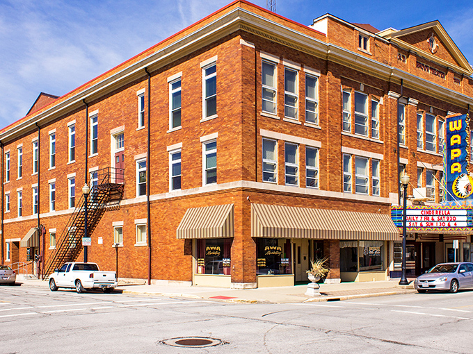 Classic small-town America where every storefront promises honest value and genuine hospitality from friendly local merchants.