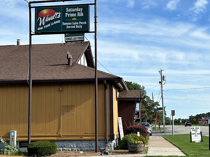 That roadside sign advertising prime rib and perch tells the whole Wisconsin story in just a few words.