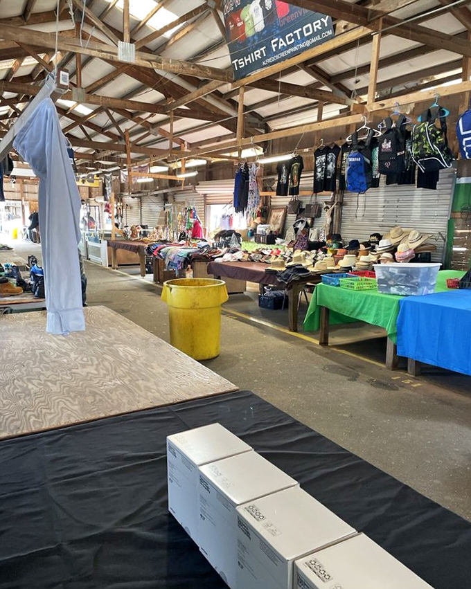 T-shirts and treasures fill every corner of this spacious indoor market that never disappoints shoppers.