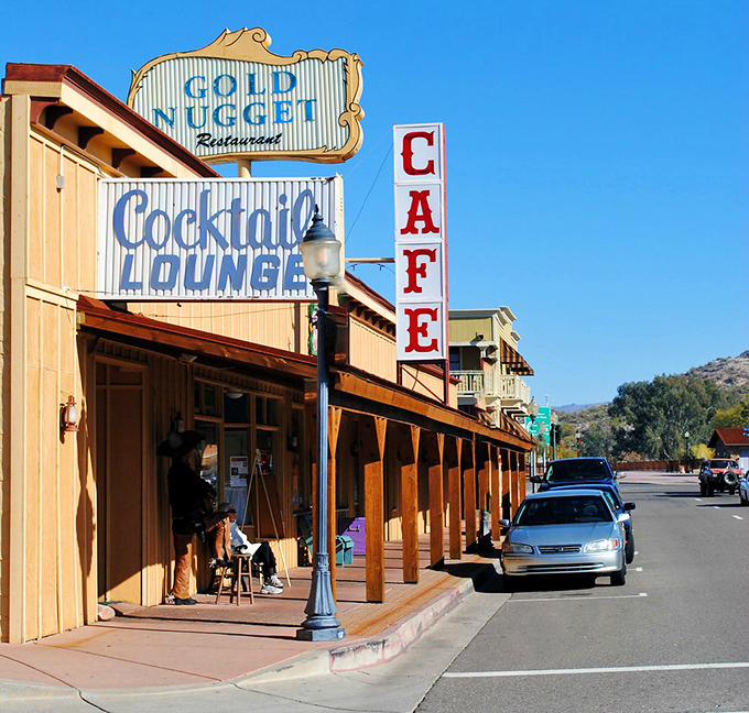 Desert mountains frame Wickenburg's main street, where Old West charm meets modern retirement comfort.