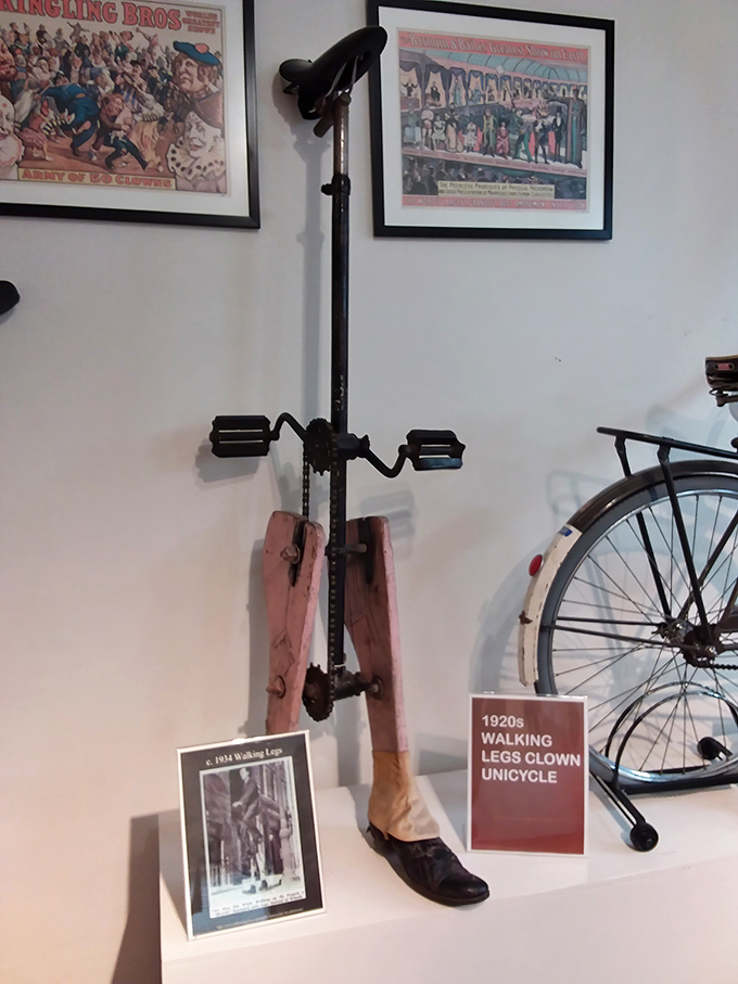 The 1920s Walking Legs Clown Unicycle proves that even a century ago, circus performers were finding ways to terrify and delight audiences with improbable contraptions.