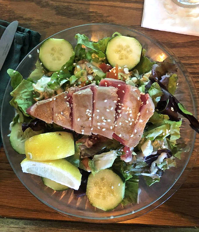 That seared ahi tuna salad is the perfect California lunch&mdash;light enough for swimsuit season, substantial enough to feel like a treat.That seared ahi tuna salad is the perfect California lunch&mdash;light enough for swimsuit season, substantial enough to feel like a treat.