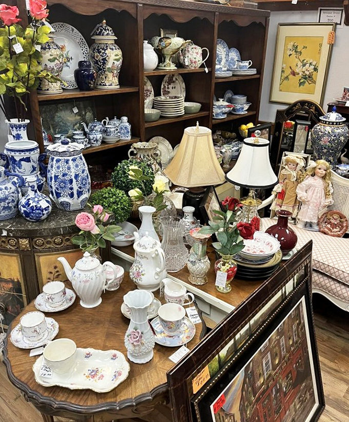 Fine china and porcelain treasures arranged with care&mdash;because someone's "outdated" dining set is another's entertaining dream come true.