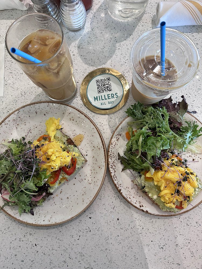 Avocado toast gets the Charleston treatment—where California meets Carolina in a breakfast harmony that would make angels sing.