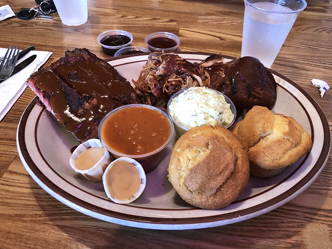 BBQ's greatest hits album on a single plate. When decision-making feels impossible, this sampler platter swoops in like a meaty superhero to save the day.