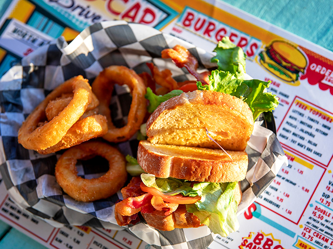 When your burger and onion rings look this good together, it's like the Astaire and Rogers of diner plates. 