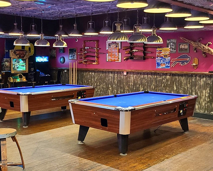 The game room offers pool tables and neon lights for when you need a break between courses. Because sometimes digestion requires a friendly game of eight-ball.