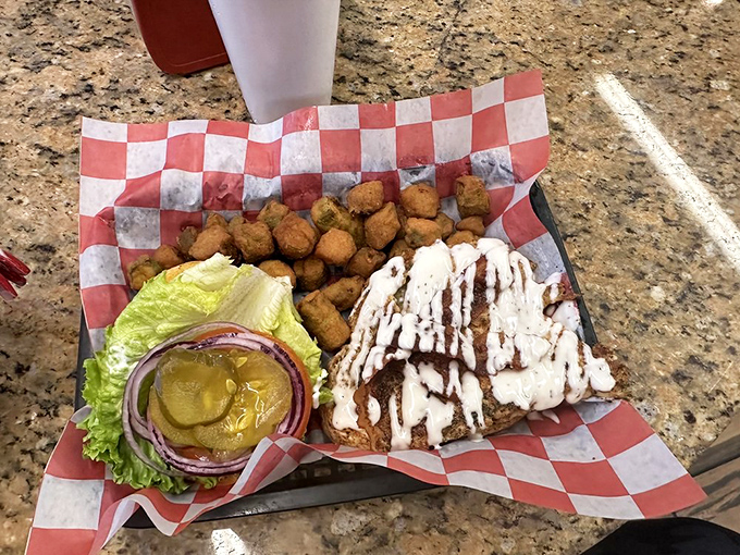 This isn't just lunch&mdash;it's a flavor festival featuring crispy tater tots alongside a sandwich drizzled with ranch that would make Hidden Valley jealous.