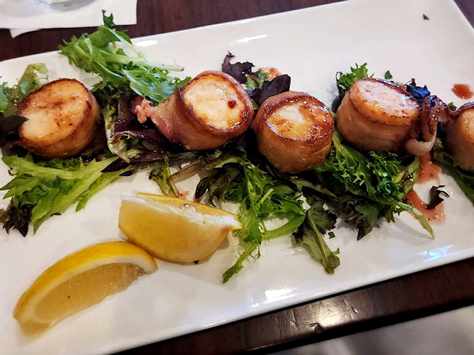 Bacon-wrapped scallops: proof that sometimes the best relationships are the simplest ones. These little flavor bombs should come with a warning label.