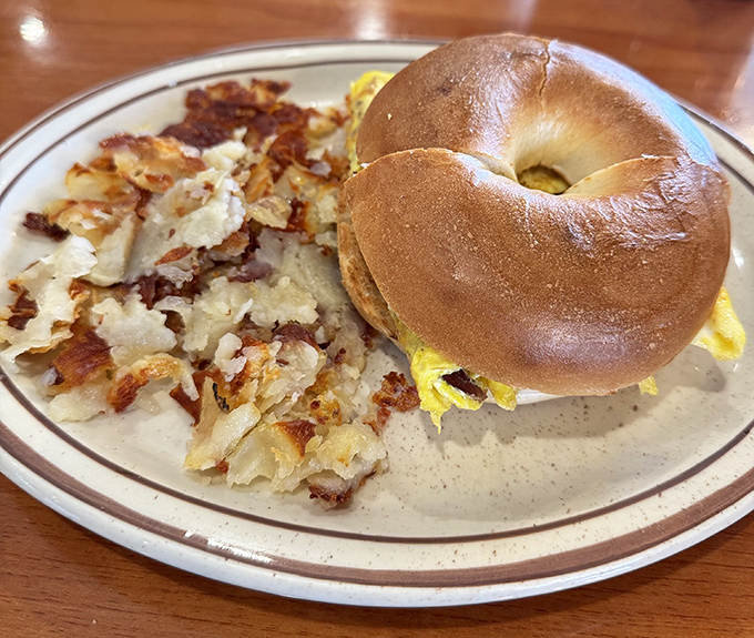 The breakfast bagel sandwich &ndash; proof that circles are indeed the perfect shape. Fluffy eggs and crispy hash browns make this morning masterpiece worth getting out of bed for.
