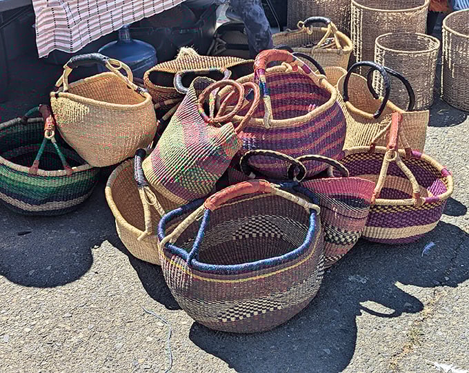 Handwoven baskets catching sunlight instead of fruit. Each weave tells the story of skilled hands and traditions that refuse to be forgotten.