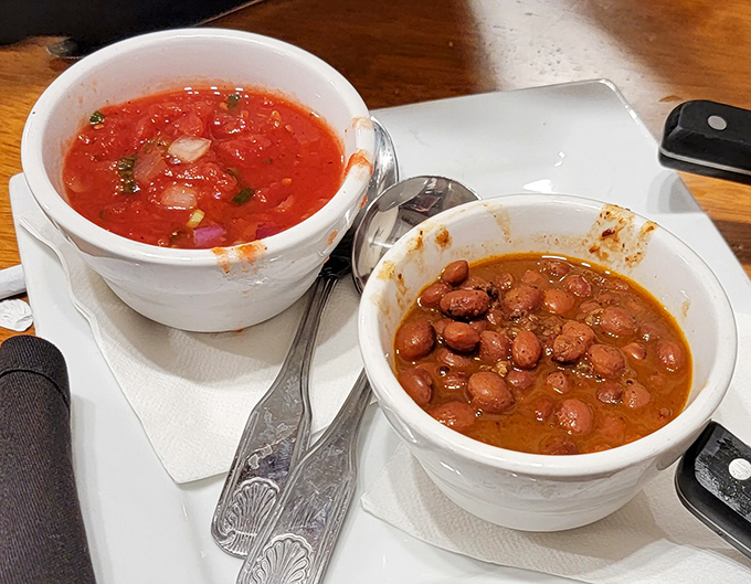 The supporting cast deserves applause too: pinquito beans and fresh salsa bring California's agricultural bounty to the steakhouse table.