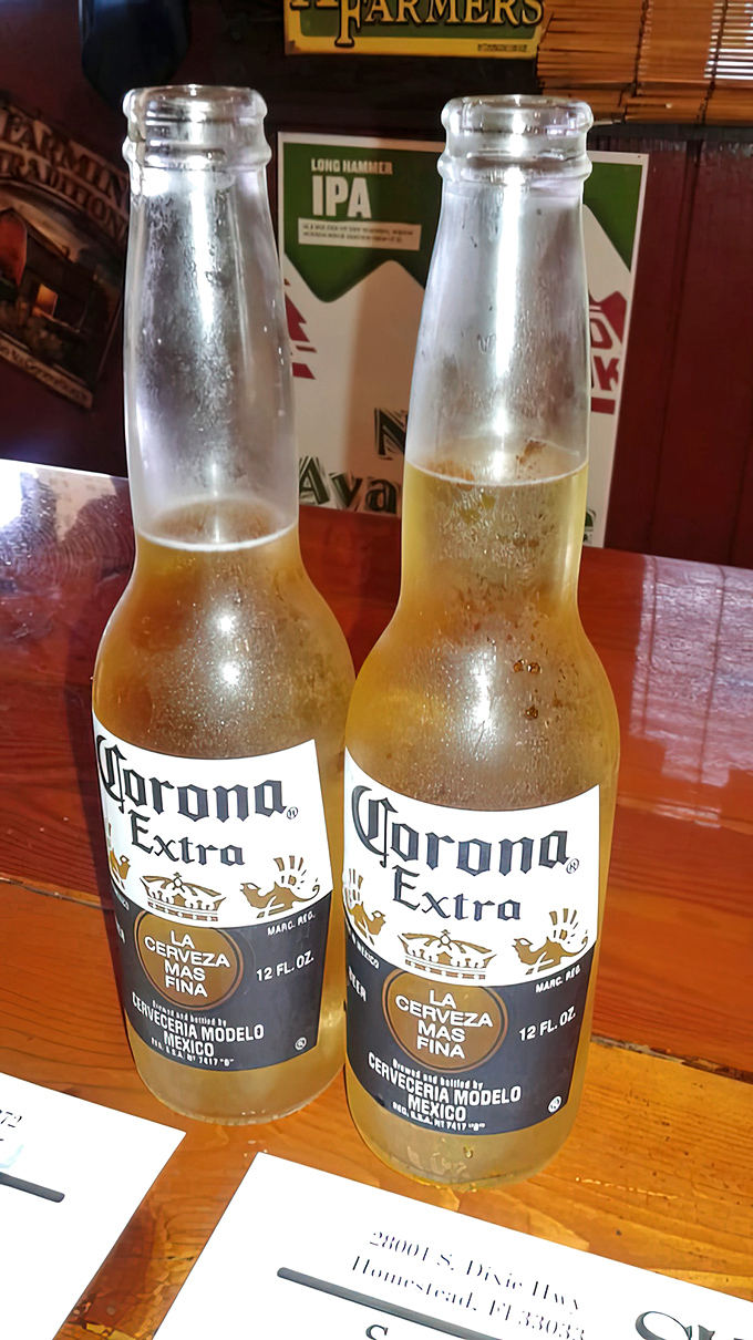 Cold Coronas waiting to cool the fire of perfectly spiced barbecue. Sometimes the simple pairings are the most satisfying.