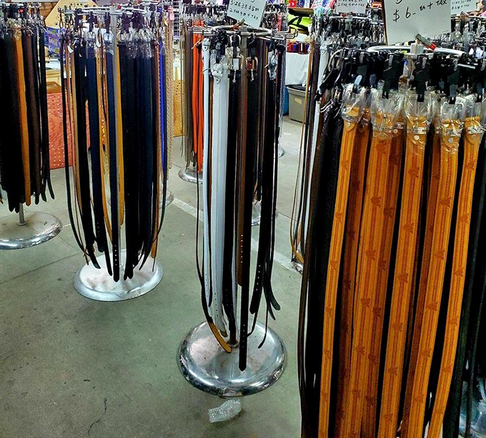 Belt display that would make any accessory enthusiast weak at the knees &ndash; leather, fabric, and everything in between for every waistline.