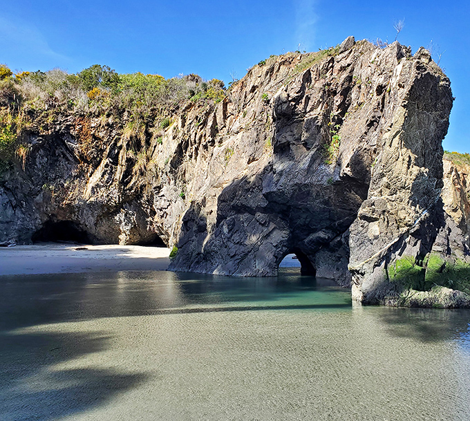 Where forest meets ocean in a perfect California marriage. Big River Beach offers the rare chance to kayak through redwoods to the sea.