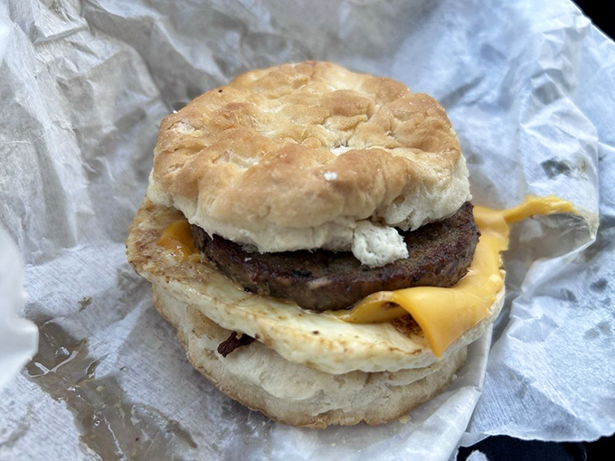 Breakfast perfection doesn't need to be complicated. A fluffy biscuit, melty cheese, and a sausage patty are all you really need.