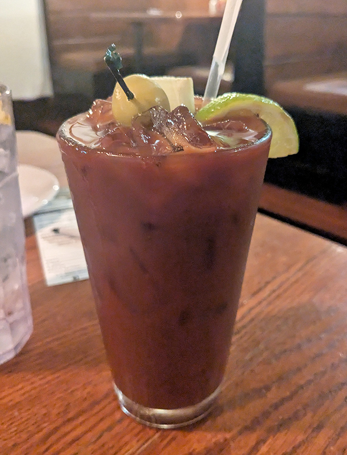 A Bloody Mary garnished with enough produce to count as a serving of vegetables. The perfect loophole in your diet plan.