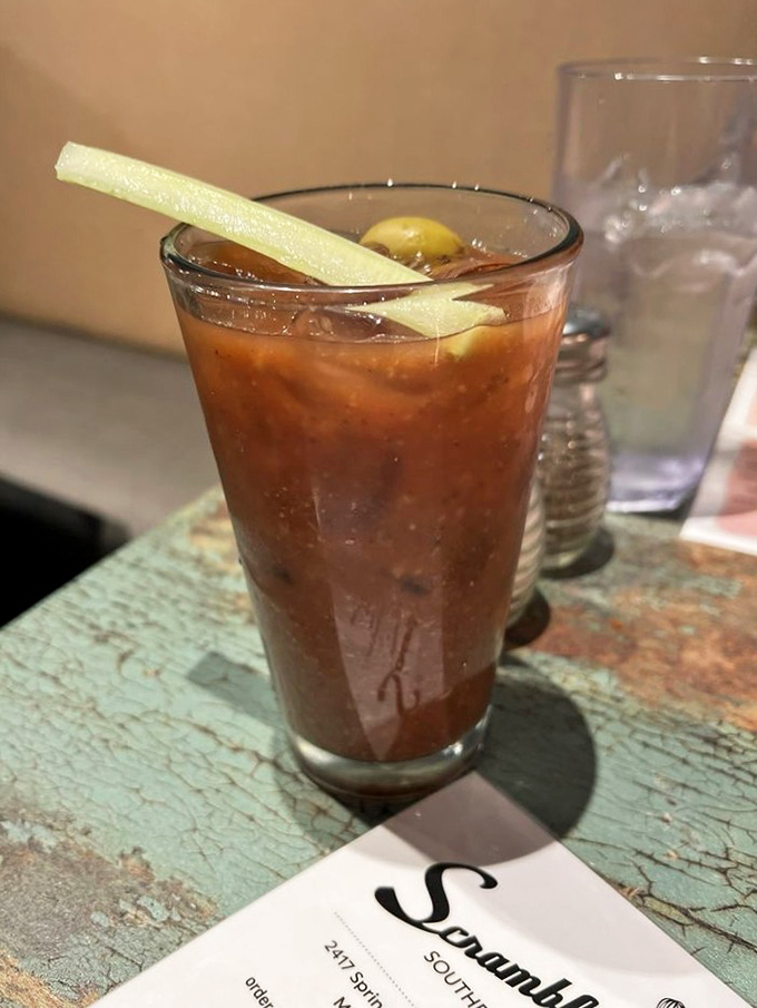 The Bloody Mary that turns breakfast into an event worth celebrating, garnished with enough vegetables for vitamins.