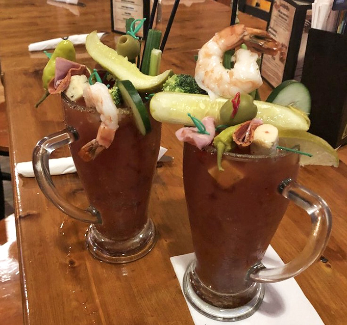 These Bloody Marys aren't just drinks&mdash;they're meals with a splash of vodka, garnished with enough appetizers to qualify as a first course.