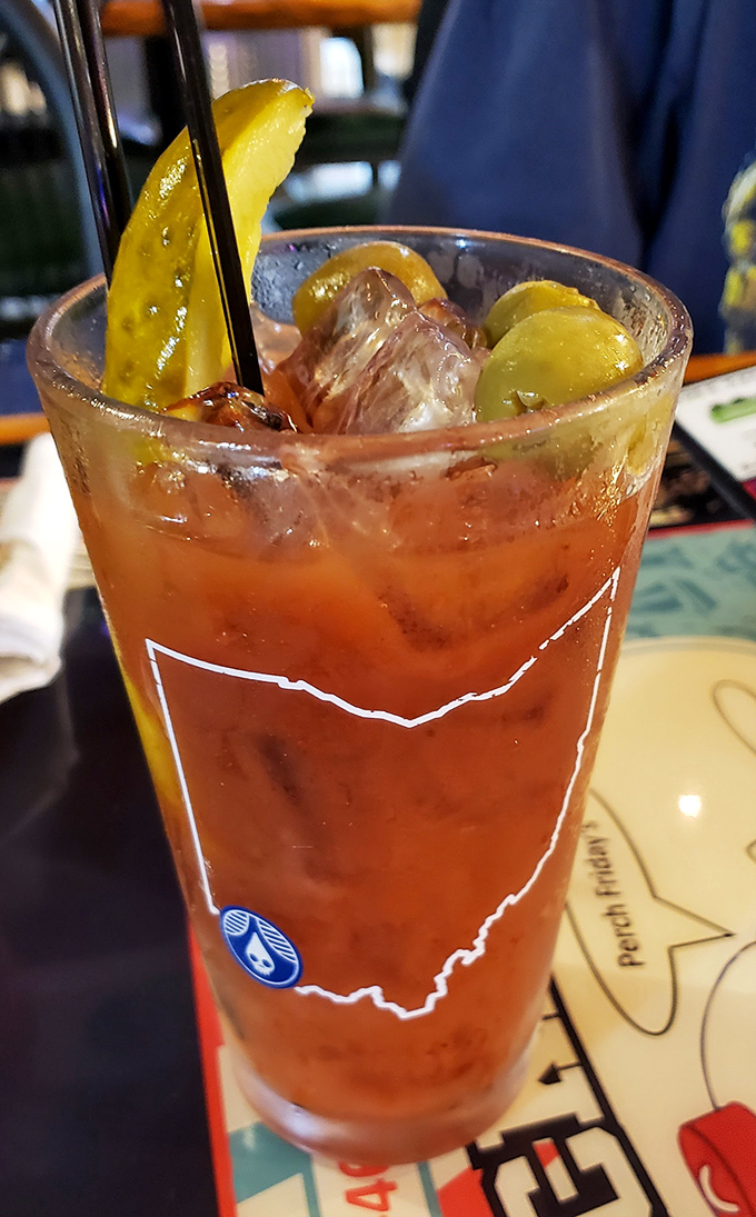 Their Bloody Mary comes in a glass showcasing Ohio's outline&mdash;because nothing says "local pride" like drinking your cocktail from a state-shaped vessel.
