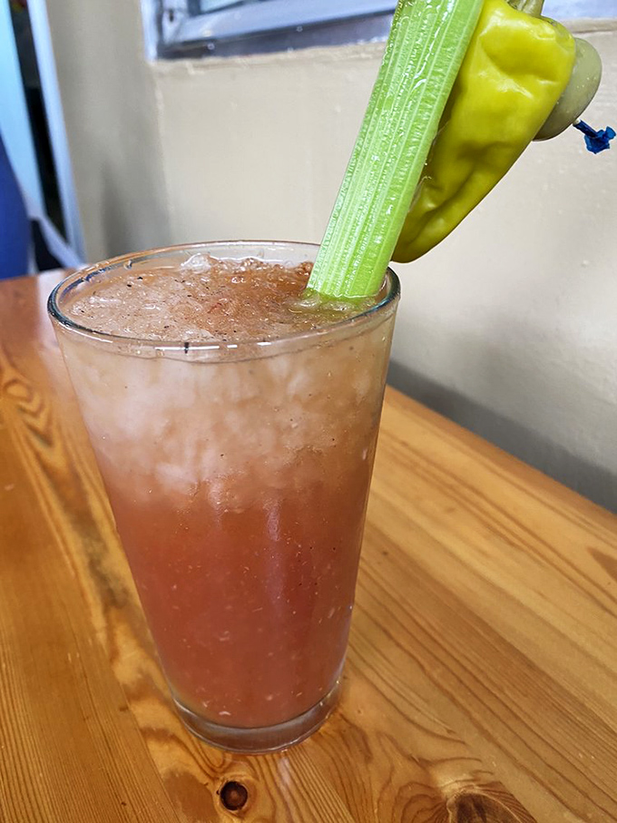 Not just a Bloody Mary&mdash;it's a meal in a glass, complete with celery stalk and pepper garnish that says "good morning" and "you're welcome" simultaneously.
