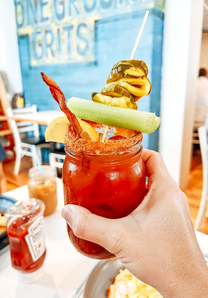 A Bloody Mary that doubles as a small appetizer. That bacon strip isn't garnish&mdash;it's an exclamation point.
