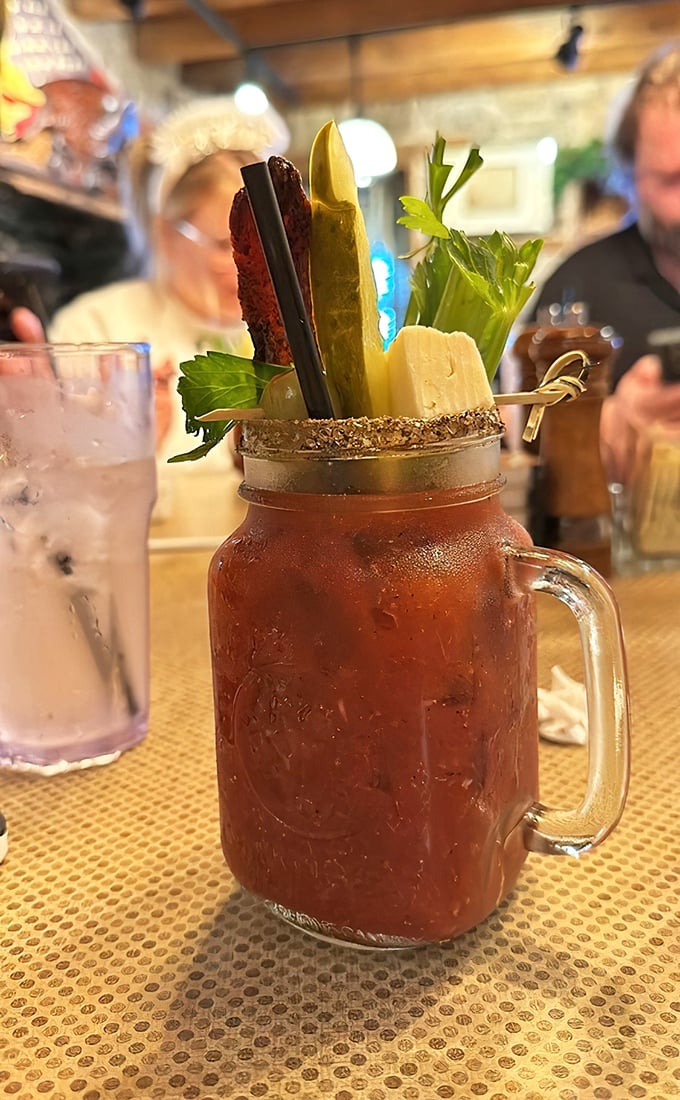 A Bloody Mary that doubles as a salad bar. That celery stalk isn't garnish—it's the appetizer to your appetizer.