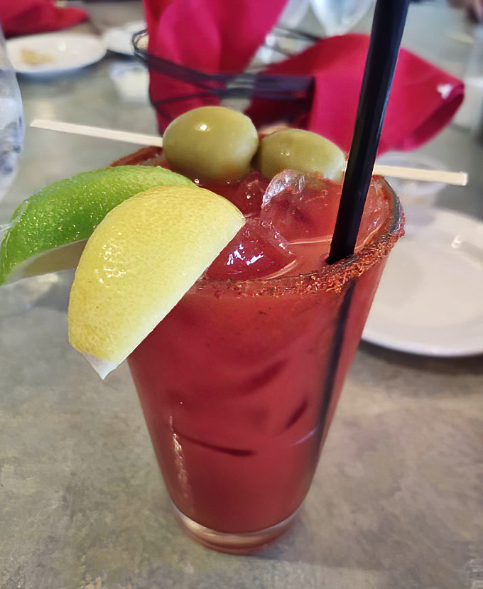A Bloody Mary that's practically a meal unto itself. Those olives aren't garnish&mdash;they're lifeguards watching over a sea of spicy tomato goodness.