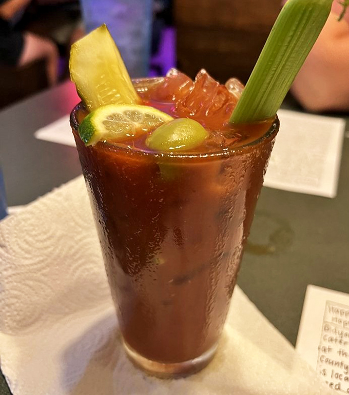 A Bloody Mary that's practically a salad in a glass. The celery stick isn't a garnish—it's structural support for this meal-in-a-cup.