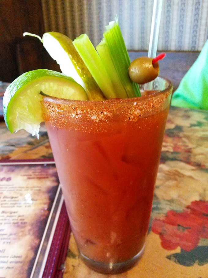 A Bloody Mary that's practically a meal, garnished with enough vegetation to count as your daily serving of vegetables.