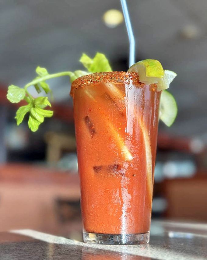 A Bloody Mary garnished with enough vegetation to count as a salad course &ndash; brunch multitasking at its finest.