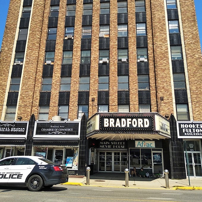 The classic marquee of Bradford's Main Street Movie House promises entertainment the old-fashioned way&mdash;without having to navigate through 47 streaming services.