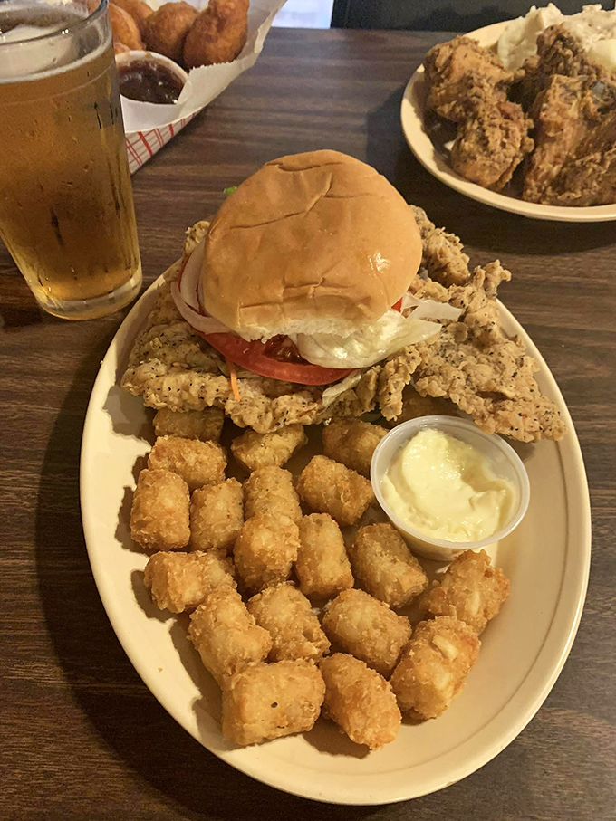 The breaded tenderloin sandwich&mdash;Indiana's unofficial state food&mdash;served with a side of tater tots that would make Napoleon Dynamite weep with joy.