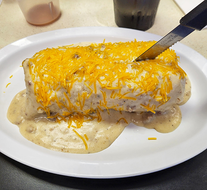 This breakfast burrito isn't just food&mdash;it's a hand-held miracle wrapped in a tortilla and blanketed with cheese that stretches for days.