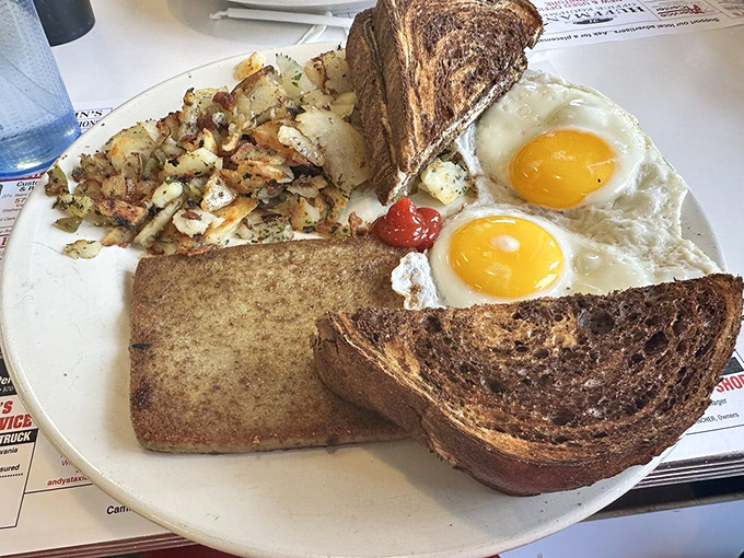 Two sunny-side-up eggs flanked by perfectly browned toast&mdash;the breakfast equivalent of waking up on the right side of the bed.